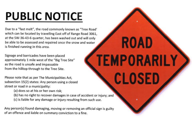 Temporary Road Closure – RM of Blaine Lake